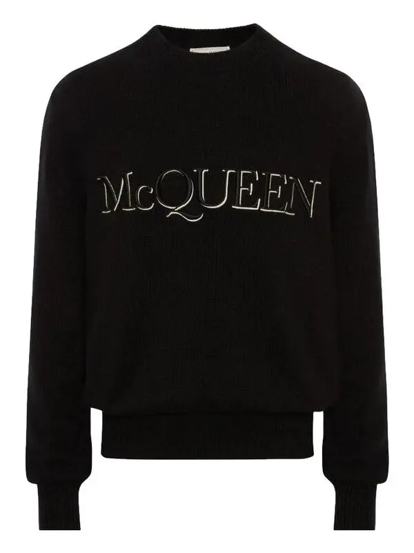 Alexander McQueen Knitted Crewneck Jumper With Logo Detail - Black