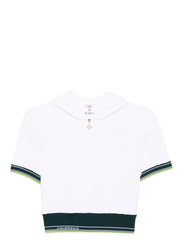 Casablanca Tennis Textured Velour Cropped Hooded Top - White