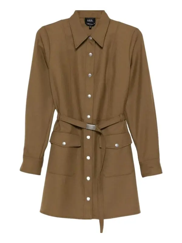 A.p.c. Belted Pocket Shirt - Brown