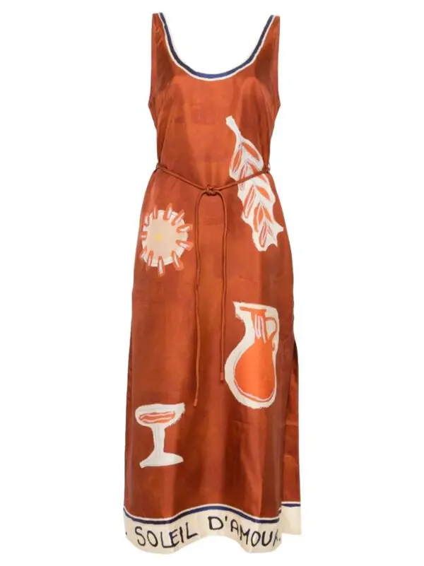ALEMAIS Sleeveless Printed Dress With Contrasting Piping - Multicolor