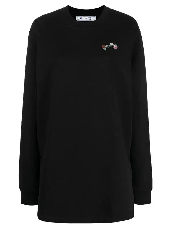 Off-White Embroidered Floral Arrow Long Sleeve Sweater Dress - Black