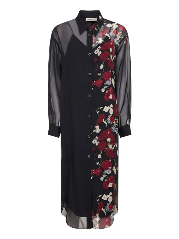 Khaite Floral Printed Long Sleeve Shirt Dress - Black