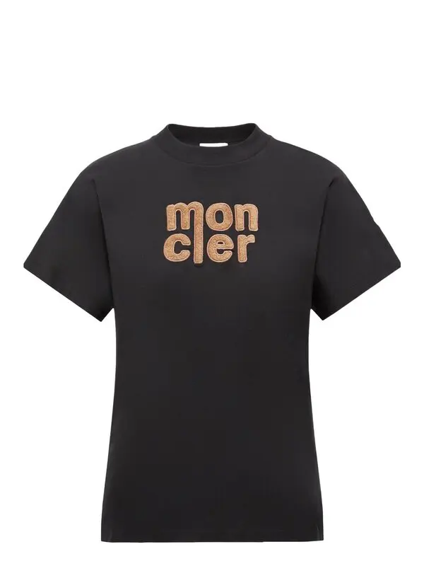 Moncler Teddy Logo Cotton T-shirt - Black