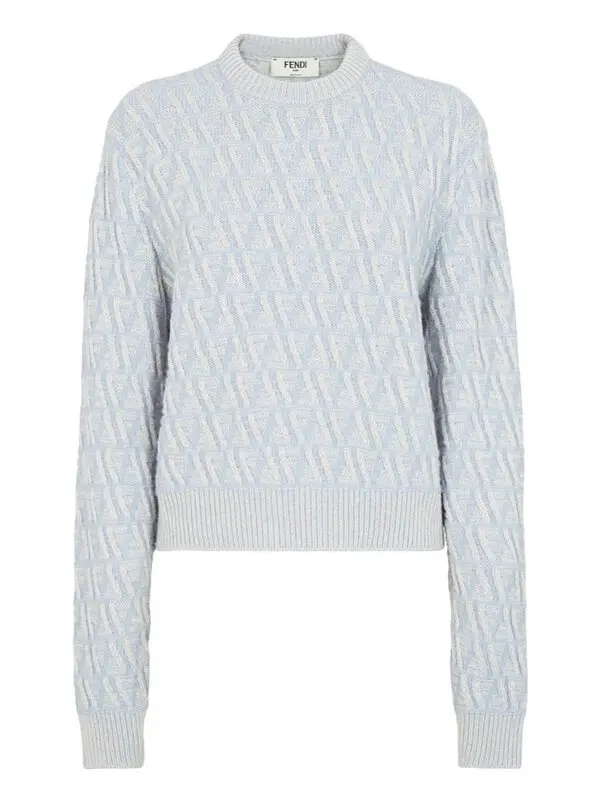 Fendi Monogrammed Crewneck Knit Sweater - Light Blue
