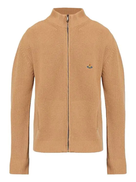VIVIENNE WESTWOOD Logo Embroidered Zip-up Cardigan - Beige