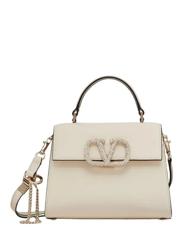Valentino Garavani Vsling Logo Embellished Small Top Handle Bag - Light Ivory White