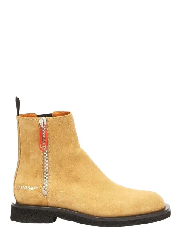 Off-White Logo Printed Zipped Ankle Boots - Yellow
