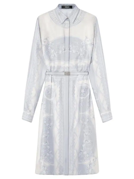 Versace Barocco Printed Belted Shirt Dress - White
