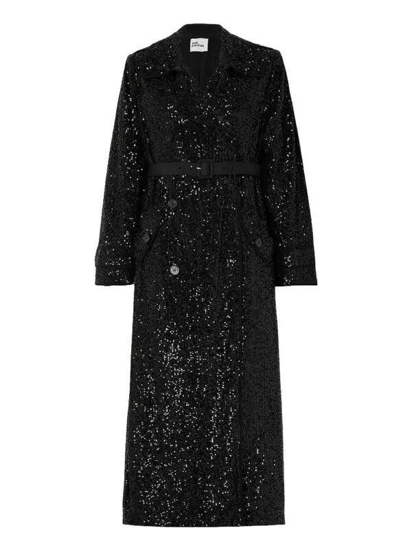 SELF-PORTRAIT Sequined Double-breasted Coat - Black