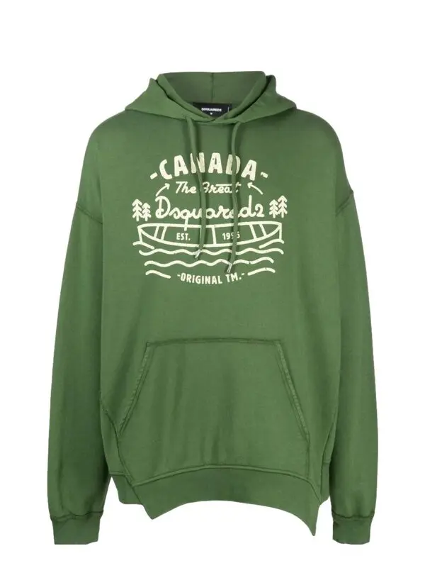 Dsquared2 Slogan Printed Drawstring Hoodie - Green
