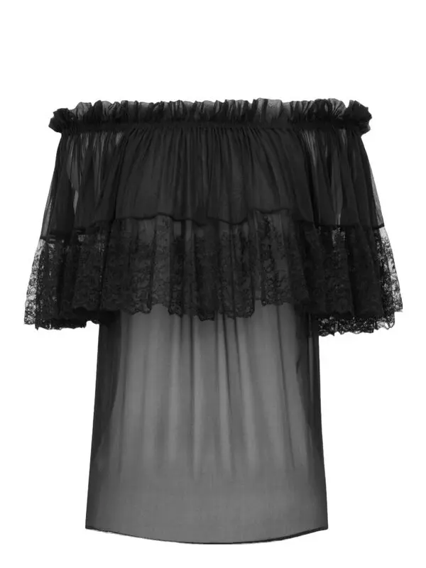 Saint Laurent Off-the-shoulder Silk Crepe Muslin And Lace Blouse - Black