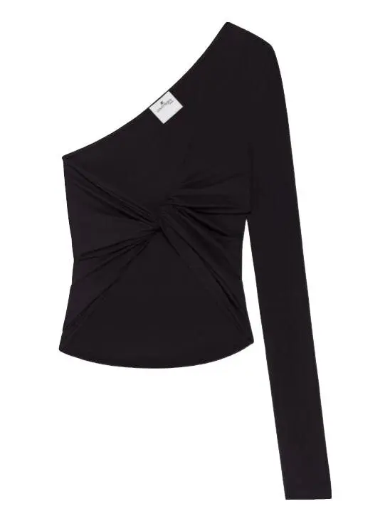 COURREGES Asymmetrical Draped Long Sleeve Crop Top - Black