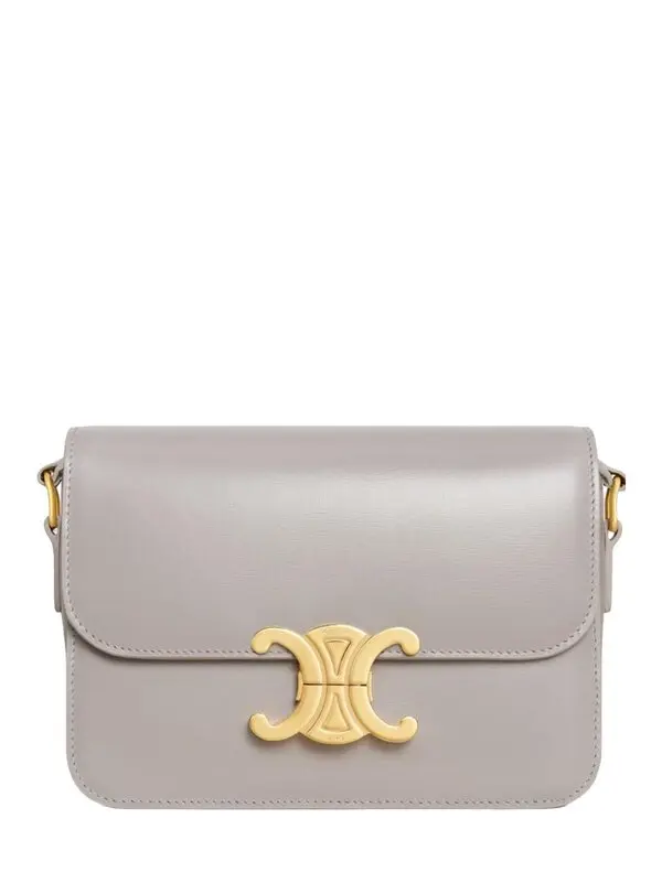 Celine Flap Shoulder Bag With Gold Tone Clasp - Grey
