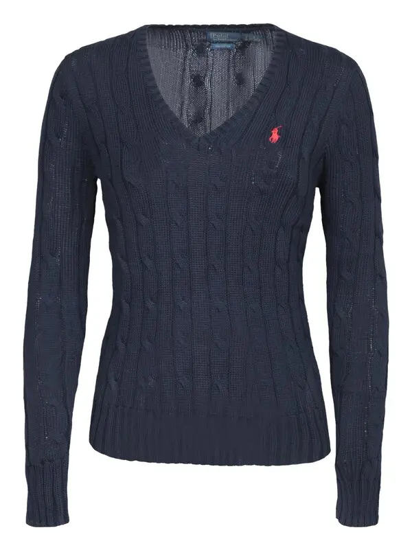 Polo Ralph Lauren Cable-knit V-neck Long-sleeve Pullover - Navy