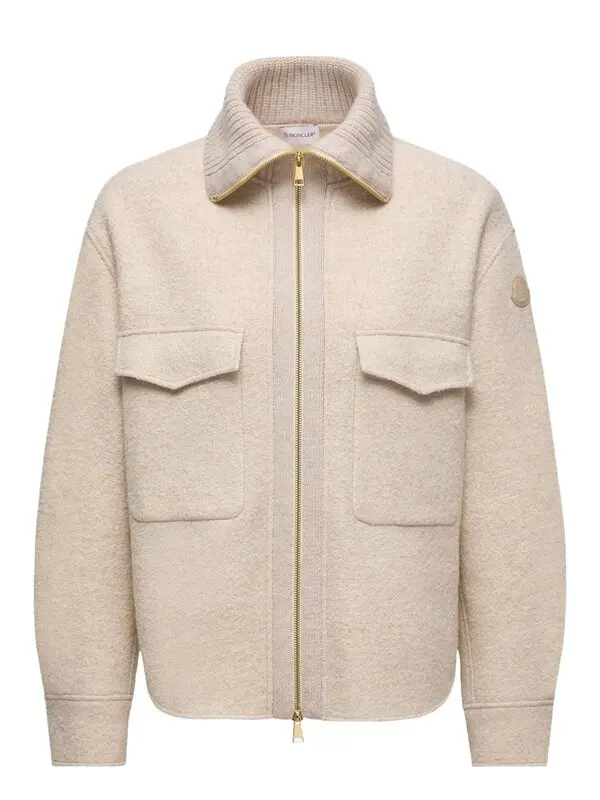 Moncler Wool-blend Bouclé Zip-up Shirt - Light Beige