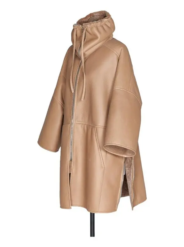 Max Mara Shearling Trim Cape Coat - Nude