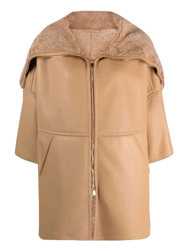 Max Mara Shearling Trim Cape Coat - Nude