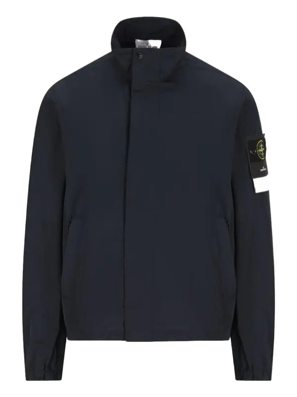 Stone Island Logo Patch High Neck Jacket - Blue