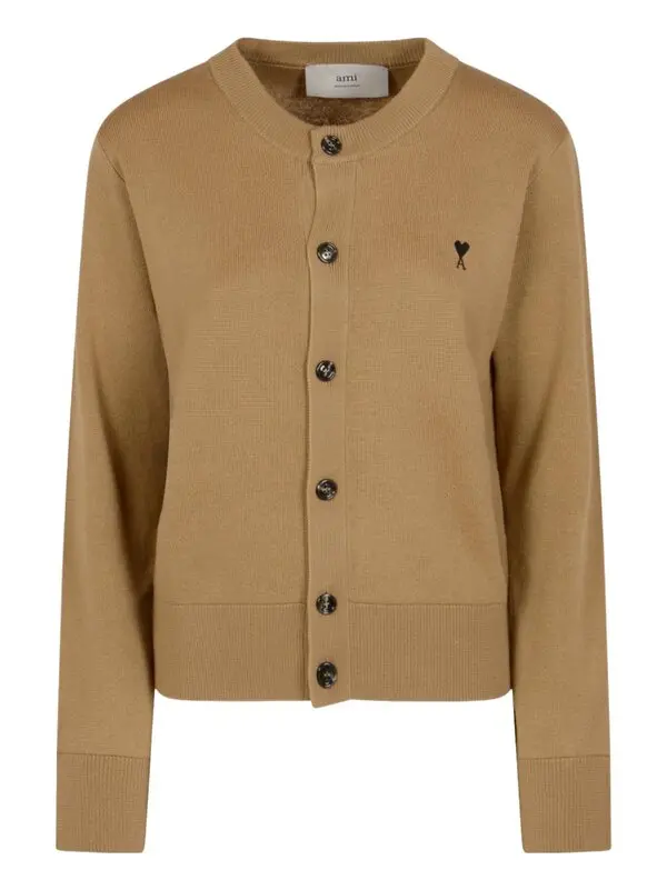 AMI Paris De Coeur Knitted Cardigan - Brown