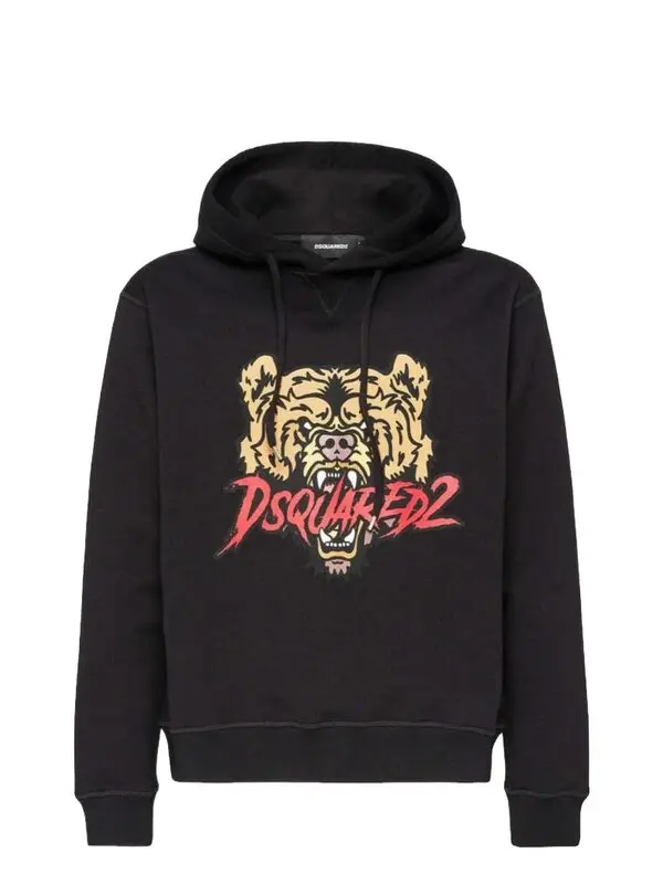 Dsquared2 Logo Printed Drawstring Hoodie - Black