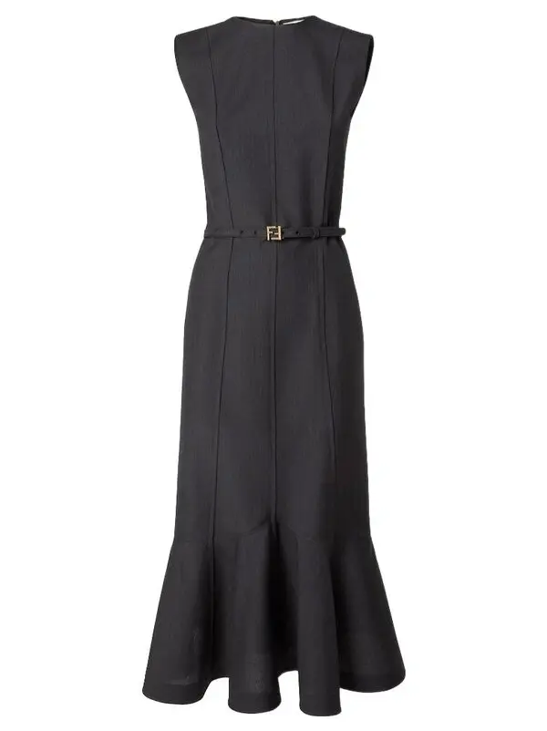 Fendi Sleeveless Peplum Midi Dress - Black