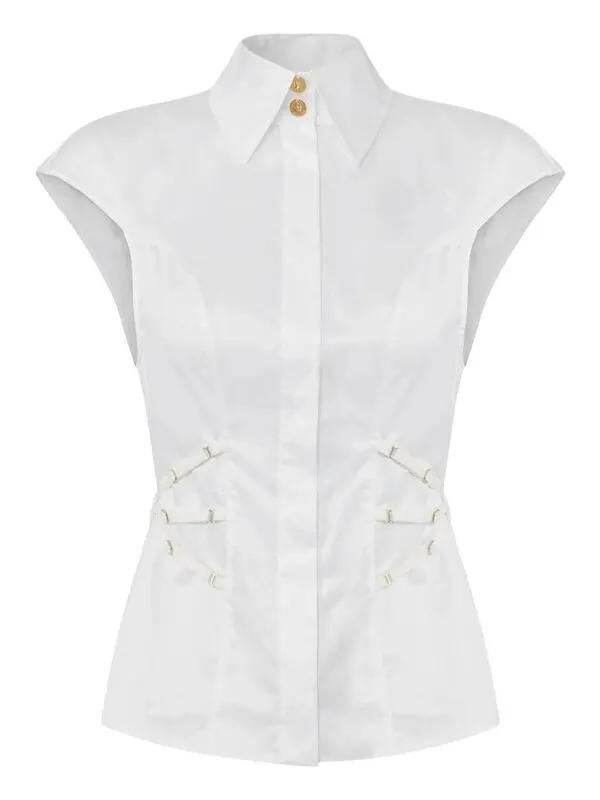 Elisabetta Franchi Sleeveless Shirt With Buckle Detail - White