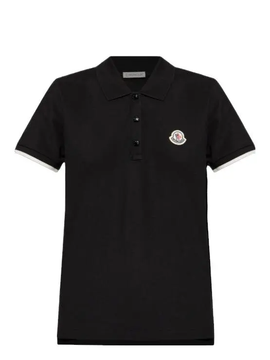 Moncler Logo Patch Short Sleeve Polo Top - Black