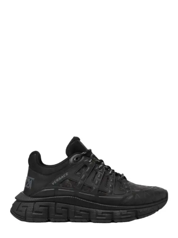 Versace Trigreca Barocco-jacquard Lace-up Sneakers - Black