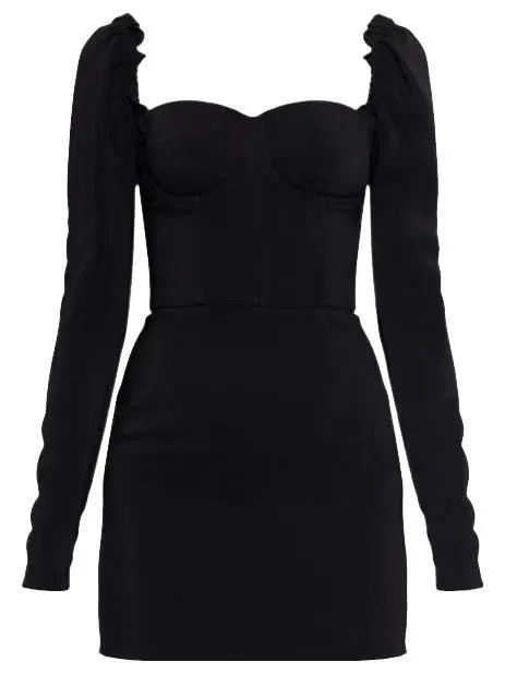 Dolce & Gabbana Sweetheart Neck Mini Dress With Long Sleeves - Black