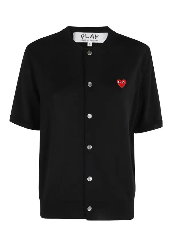 Play Comme Des Garcon Short-sleeved Knitted Cardigan - Black