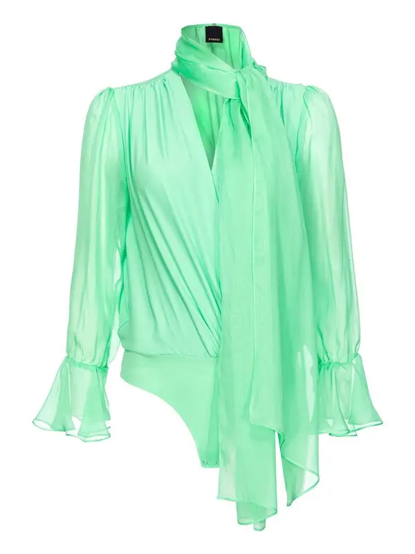 Pinko Pussy-bow Collar Bodysuit With Long Sleeves - Green