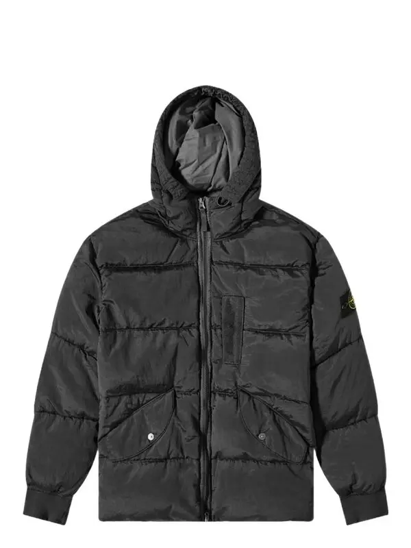 Stone Island Zippered Hooded Down-feather Jacket - Black