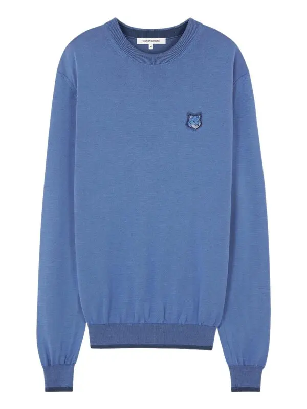 Maison Kitsuné Fox Head Patch Fine-knit Jumper - Blue