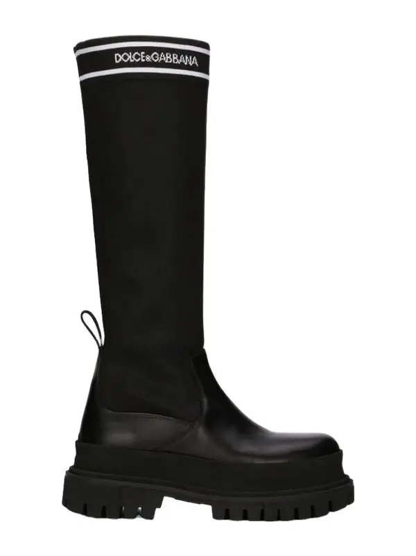 Dolce & Gabbana Logo-print Knee-high Boots - Black