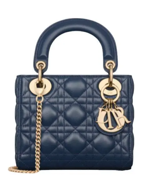 Dior Lady Mini Bag With Gold Tone Charm - Deep Sea Blue