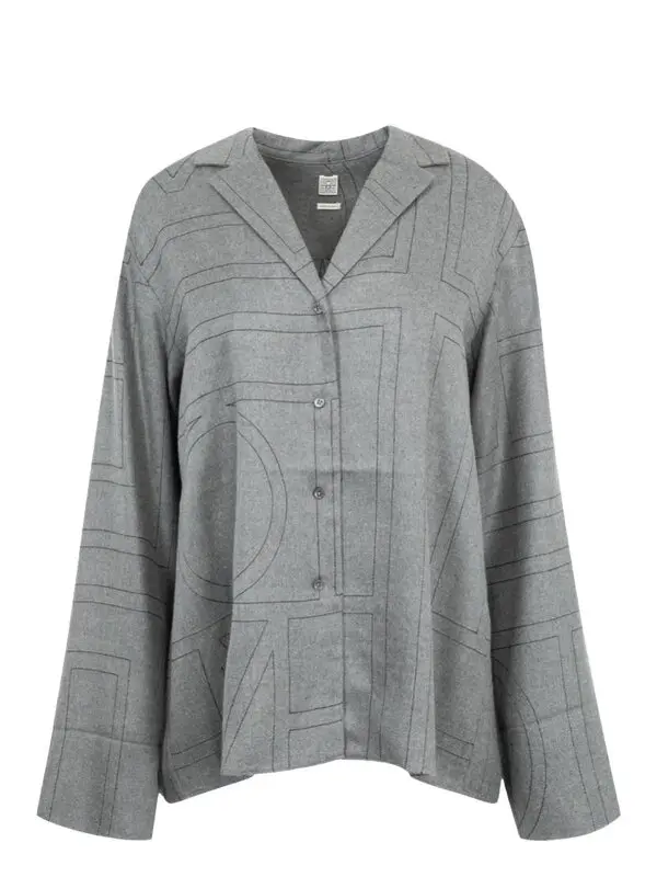 TOTEME Long Sleeved Monogram Flannel Shirt - Gray