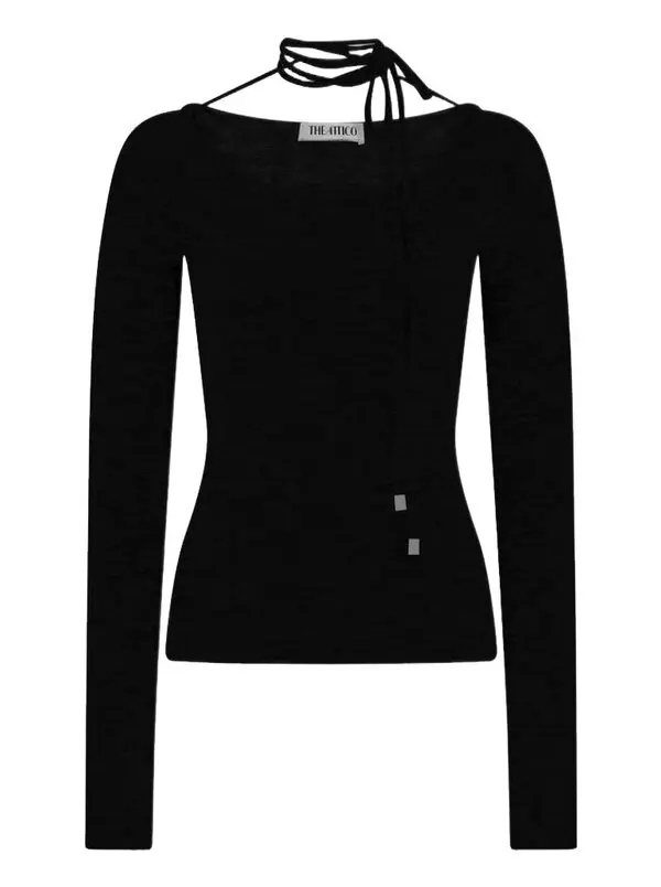 Attico Tie-neck Knit Top - Black