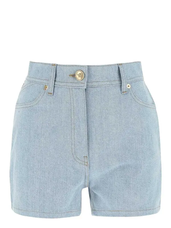 Versace I Ventagli" Patchwork Denim Shorts - Gray