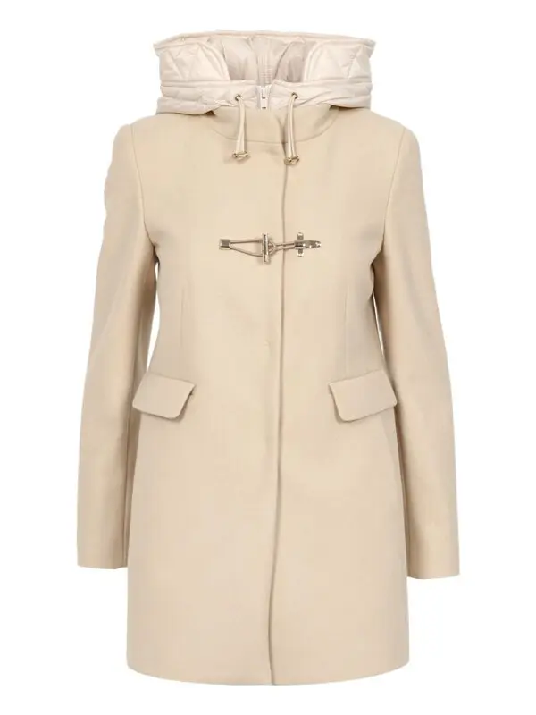 FAY Long-sleeved Coat With Drawstring Hood - Nude