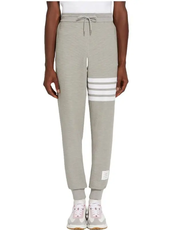 Thom Browne Ottoman Rib 4-bar Stripe Track Pants - Light Gray