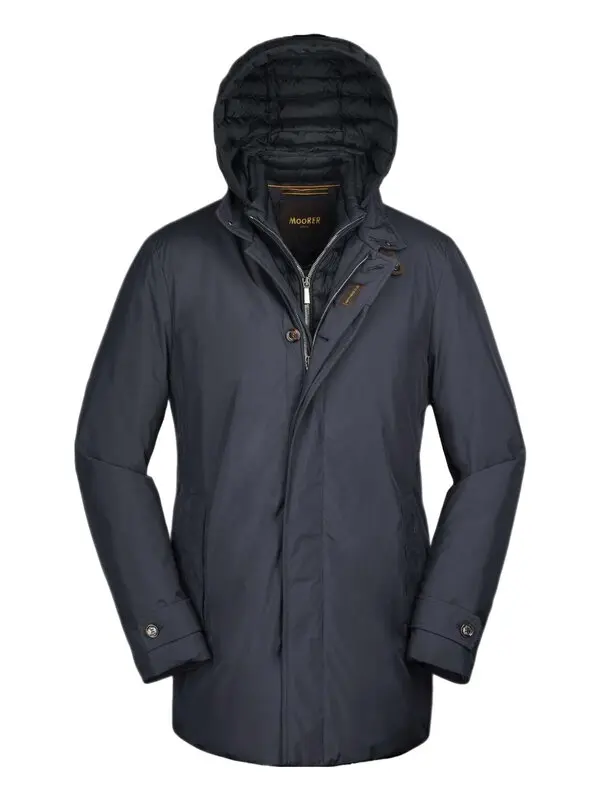 MOORER Long-sleeved Hooded Parka With Zipper And Logo Detail - Black