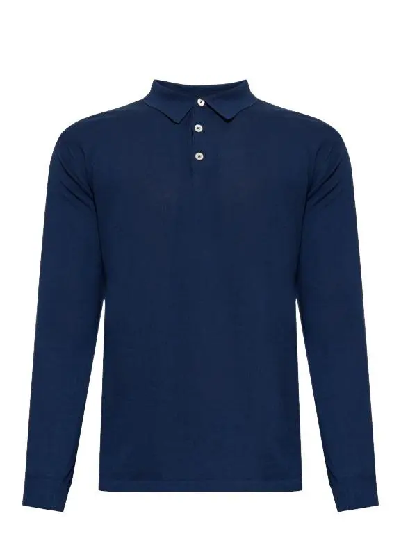 Eleventy Buttoned Long Sleeve Polo Shirt - Blue