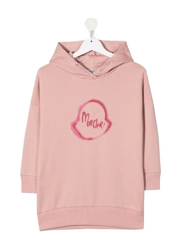 Moncler Logo Print Hooded Dress - Pink