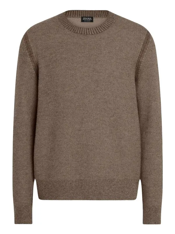 Zegna Crewneck Cashmere Sweater With Jacquard Pattern - Brown