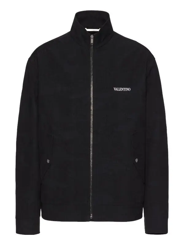 Valentino Garavani Logo Detailed Zip-up Long-sleeved Jacket - Black