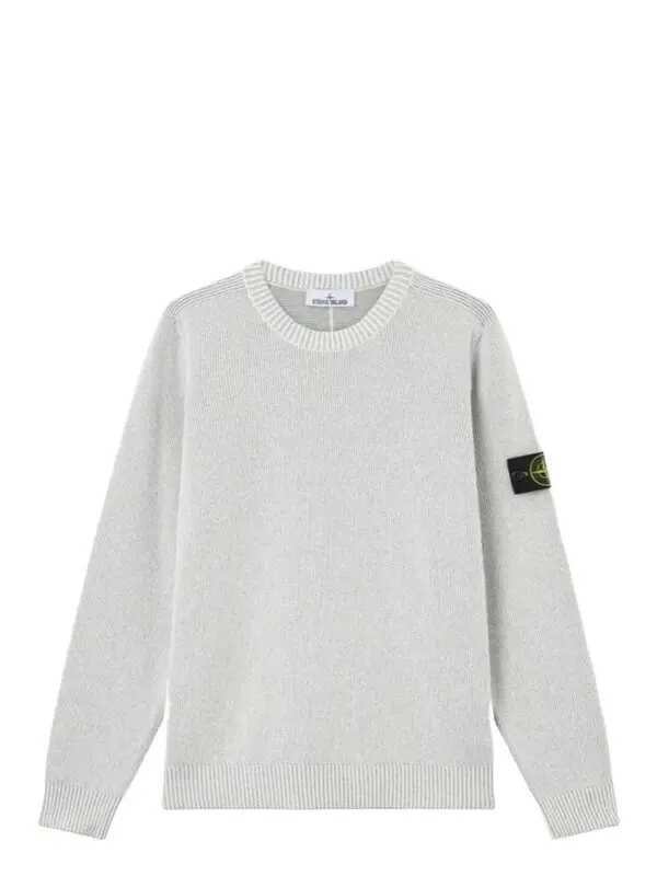 Stone Island Logo Patch Knitted Sweater - Pearl Grey Blended