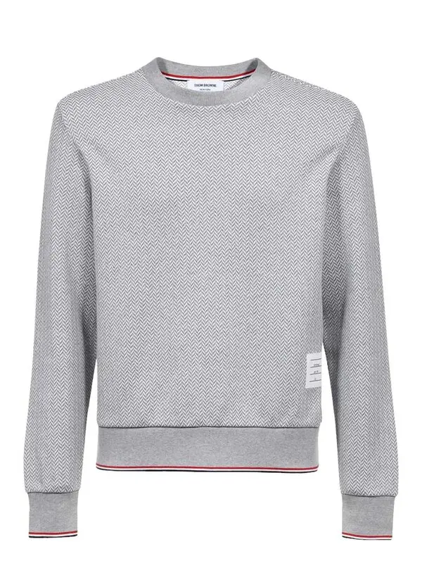 Thom Browne Herringbone Pattern Crewneck Sweater - Grey