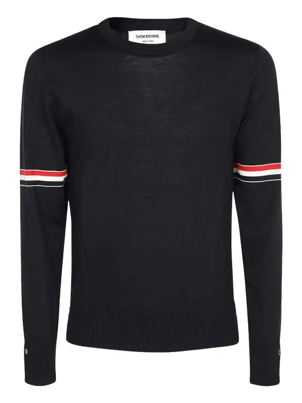 Thom Browne Striped Merino Wool Pullover - Navy Blue