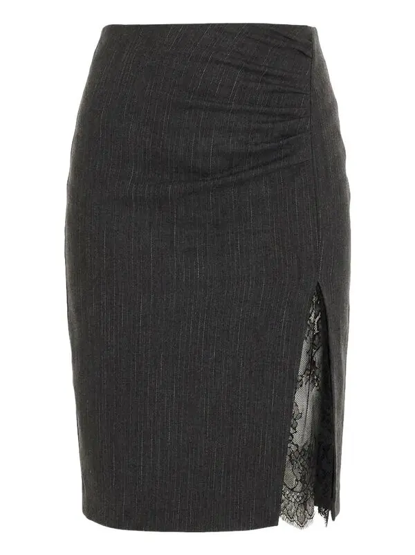 Liu Jo Pinstriped Lace Panel Skirt - Black
