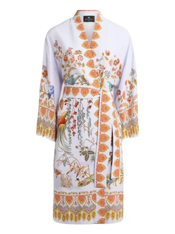 Etro Belted Bird Print Coat - Powder Blue